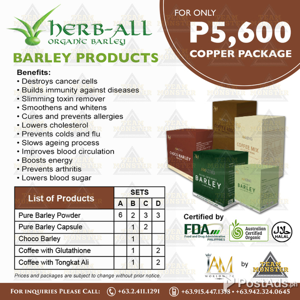 Copper Package (Herb-all Organic Barley, Barley Prodcuts) | PostAds.ph
