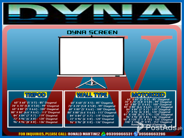 Dyna TRIPOD SCREEN, PROJECTOR SCREEN, STAND SCREEN, DYNA PROJECTION SC ...