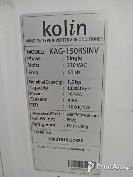 Kolin Inverter Aircon Window Type 1.5Hp Remote in Cubao Qc | PostAds.ph