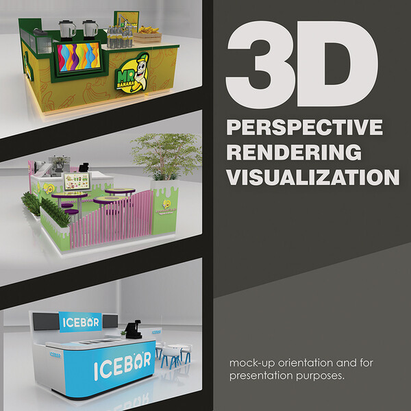 RUSH Trade Show Booth Cart Graphic Designer Kiosk Perspective Mall ...